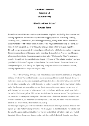Poem text Frost - American Literature - The Road Not Taken BY ROBERT ...