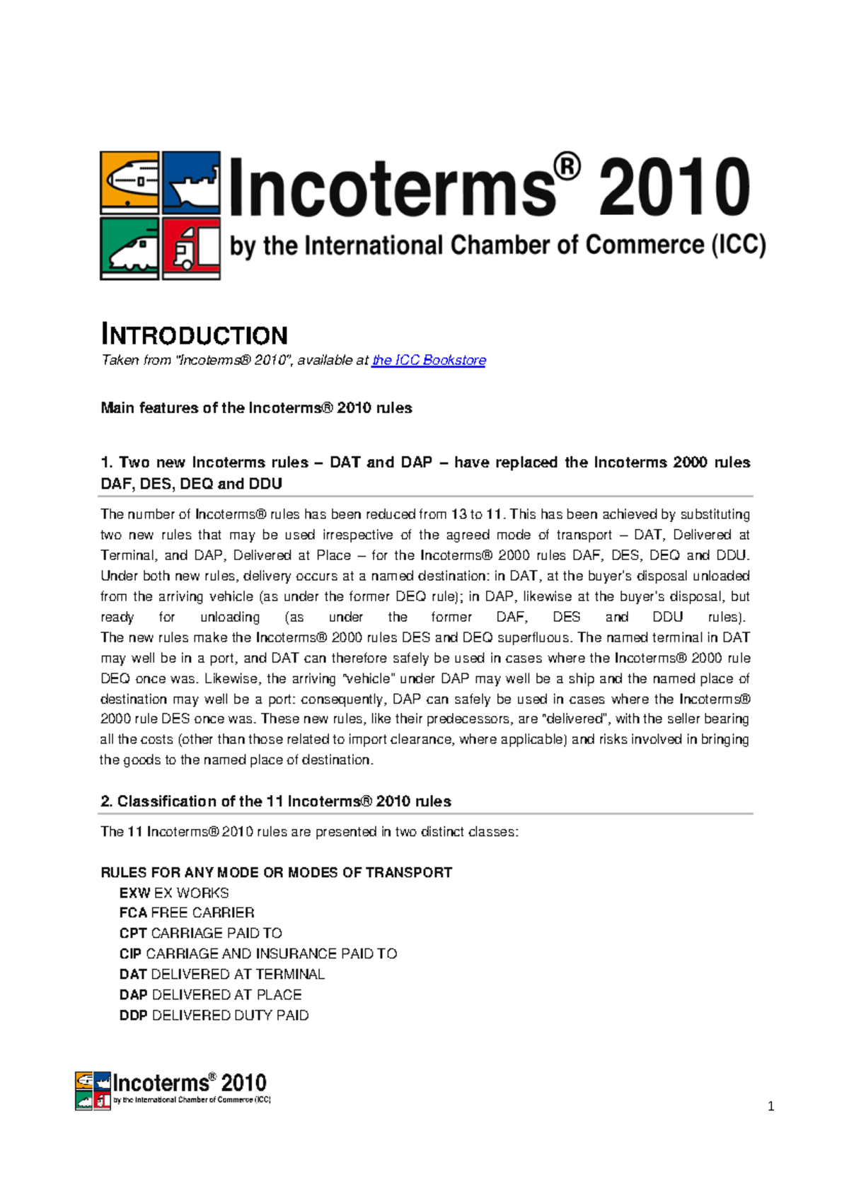 ICC Introduction to the Incoterms 2010 - 1 INTRODUCTION Taken from ...