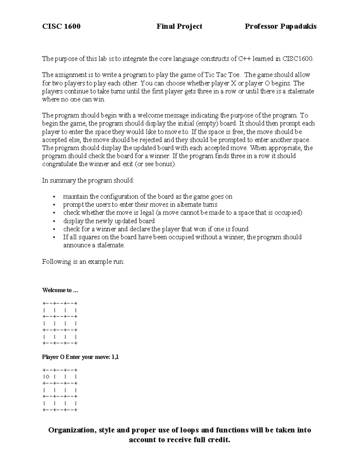 Final Prject- Tic Tac Toe - CISC 1600 Final Project Professor Papadakis ...