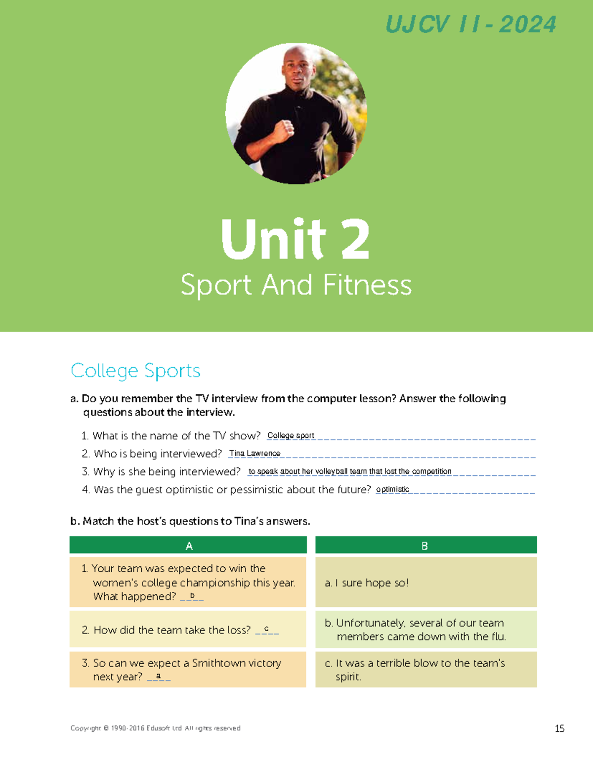 Intermediate 3 Workbook Unit 2 - Intermediate 3 Unit 2 Sport And ...