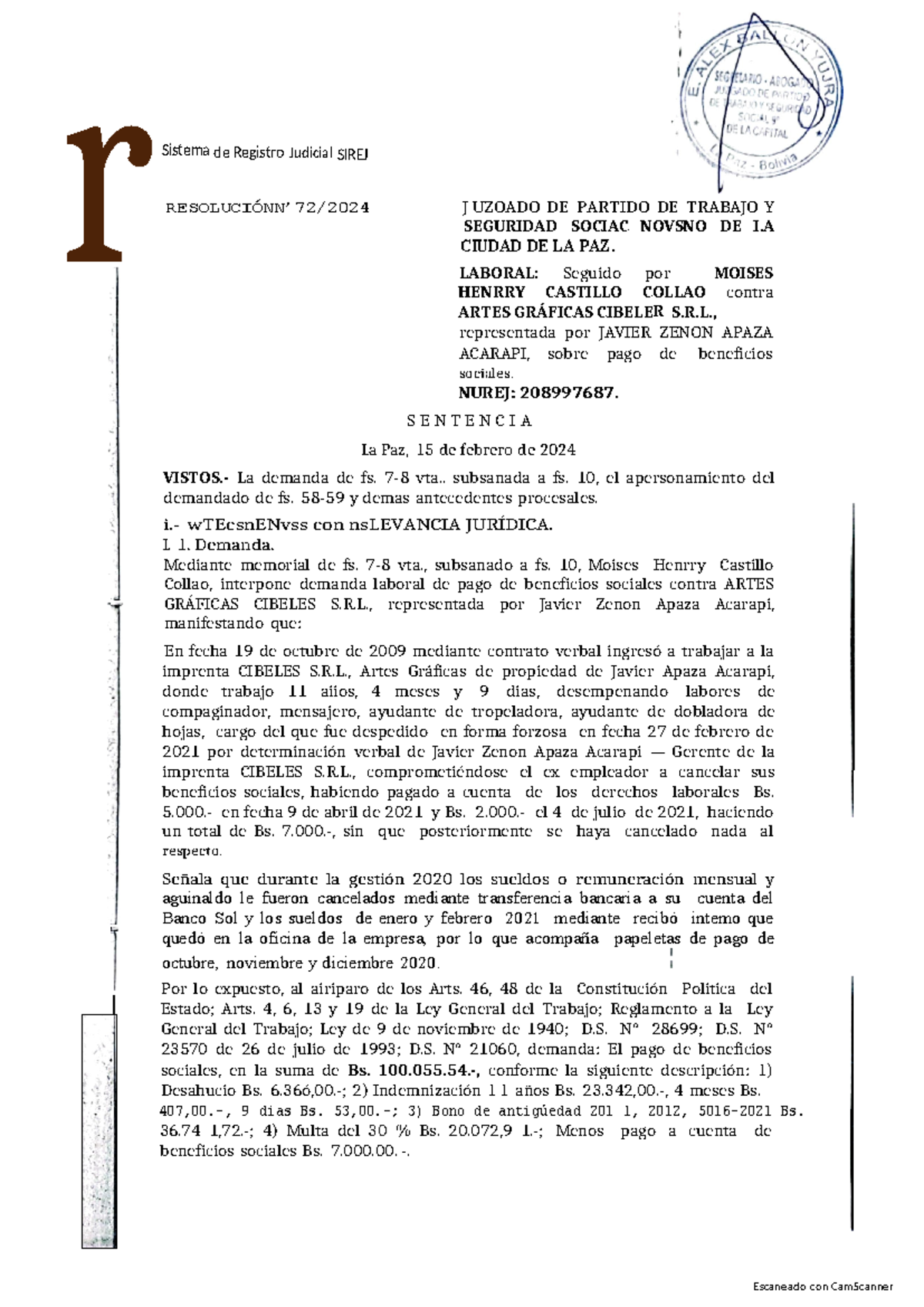 Sentencia, resolución 722024 - r RESOLUCIÓNN’72/2024 J UZOADO DE ...