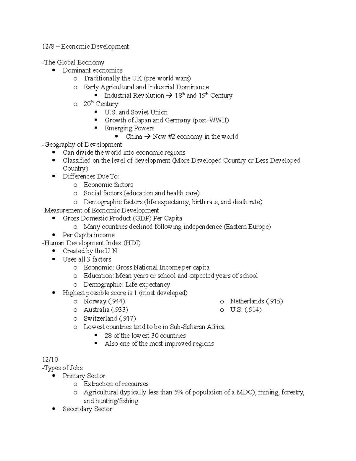 Economic Development - 12/8 – Economic Development -The Global Economy ...