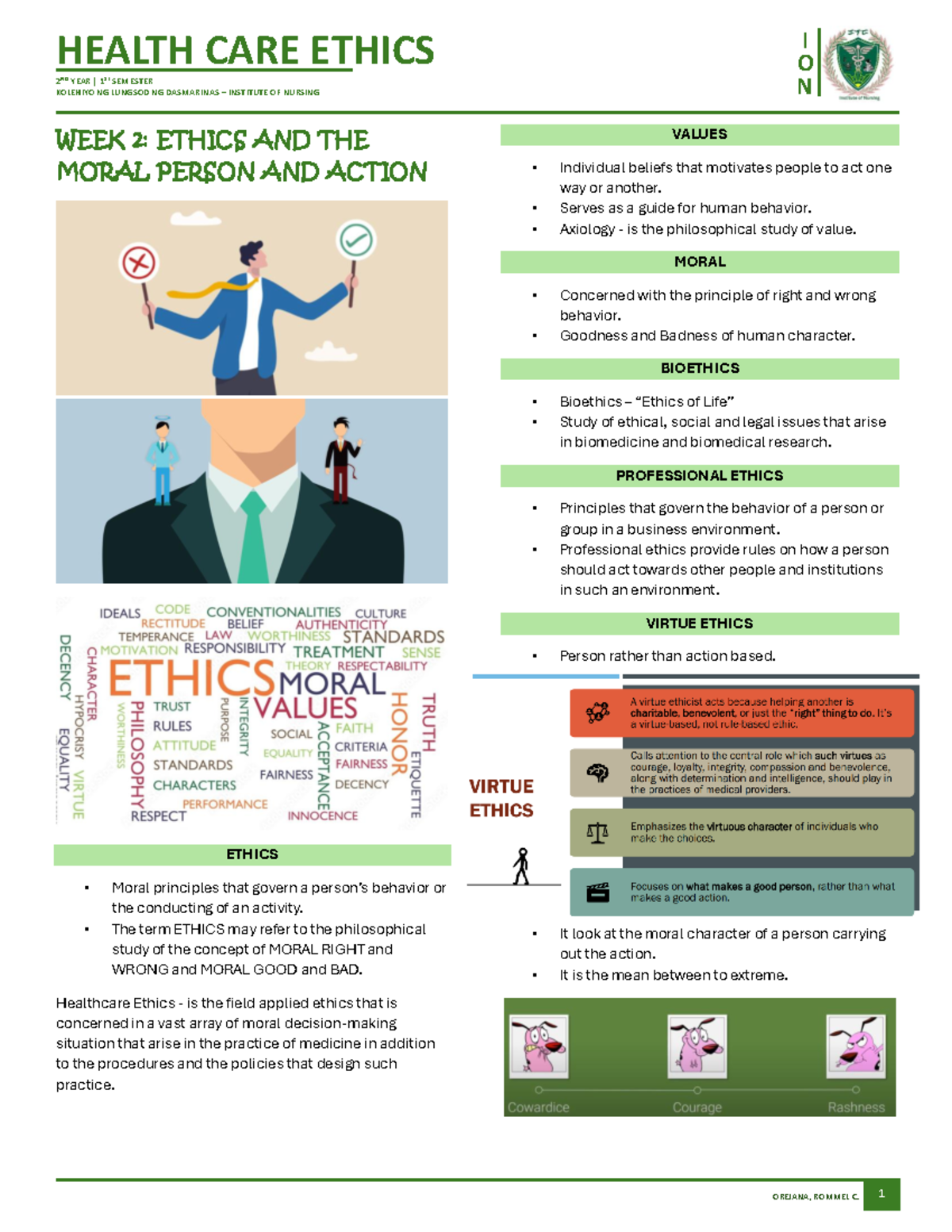 Health Care Ethics - HEALTH CARE ETHICS 2 ND YEAR | 1ST SEMESTER KOLEHIYO NG LUNGSOD NG ...