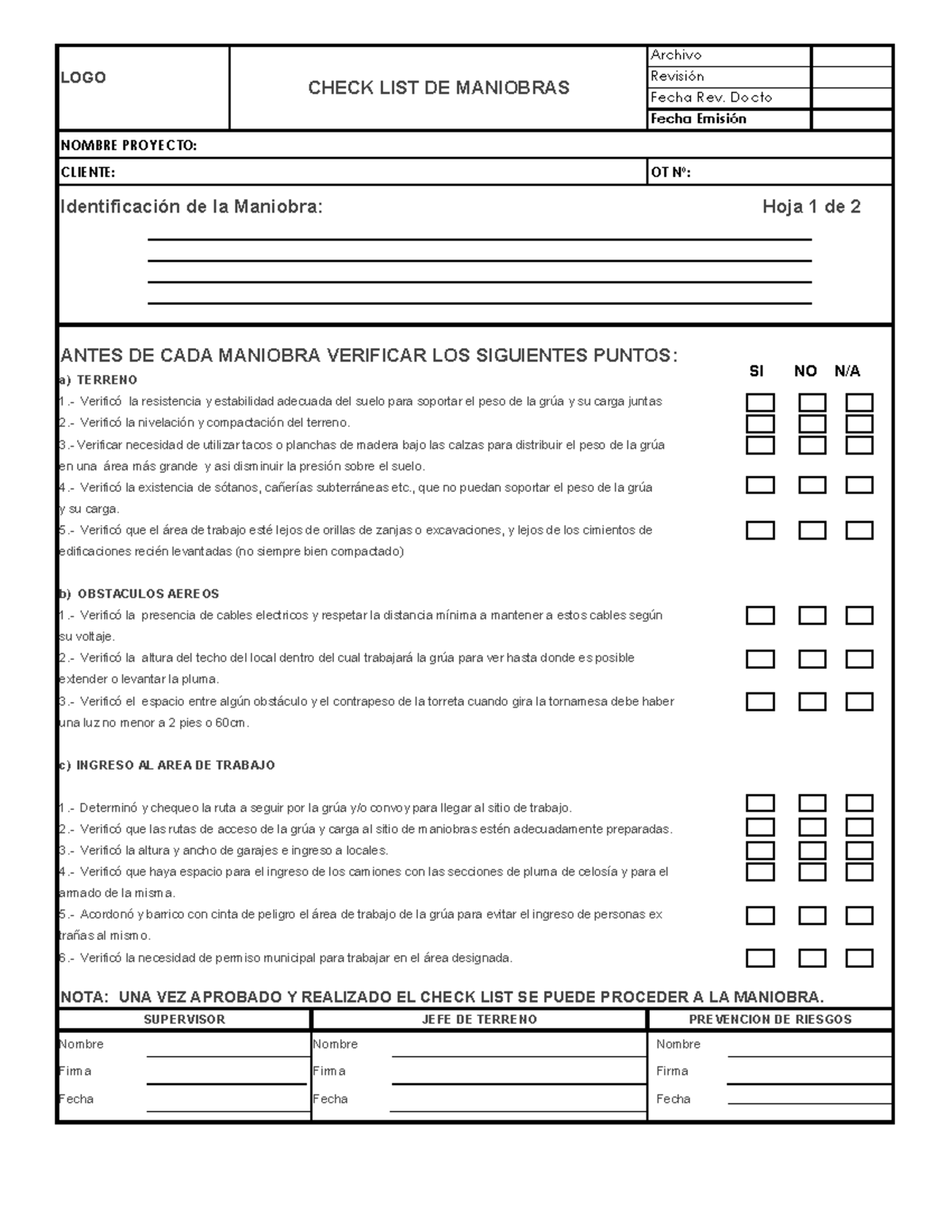 PRV-02 Check List de Maniobras - Archivo LOGO Revisión Fecha Rev. Docto ...