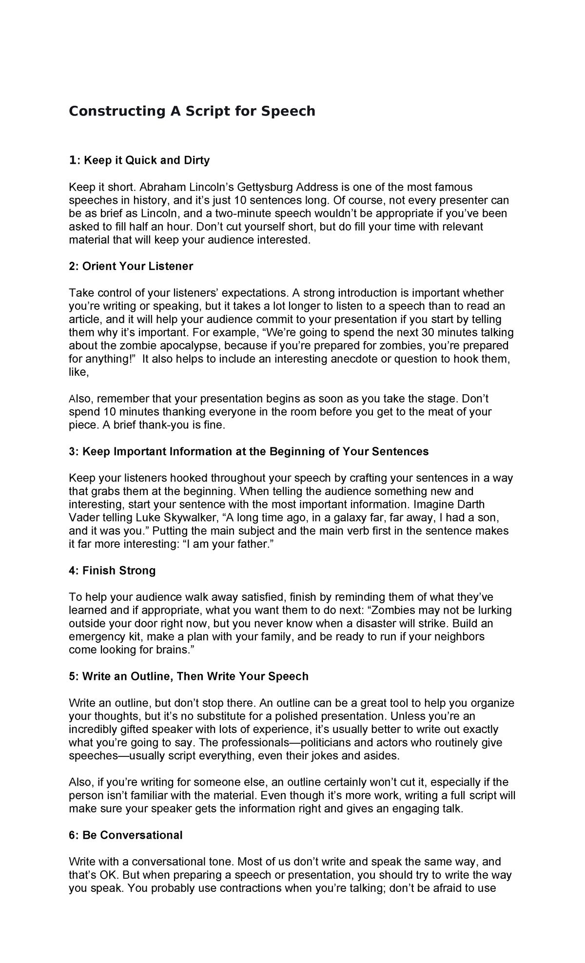 Lesson 2 Script for Speech - Constructing A Script for Speech 1 : Keep ...