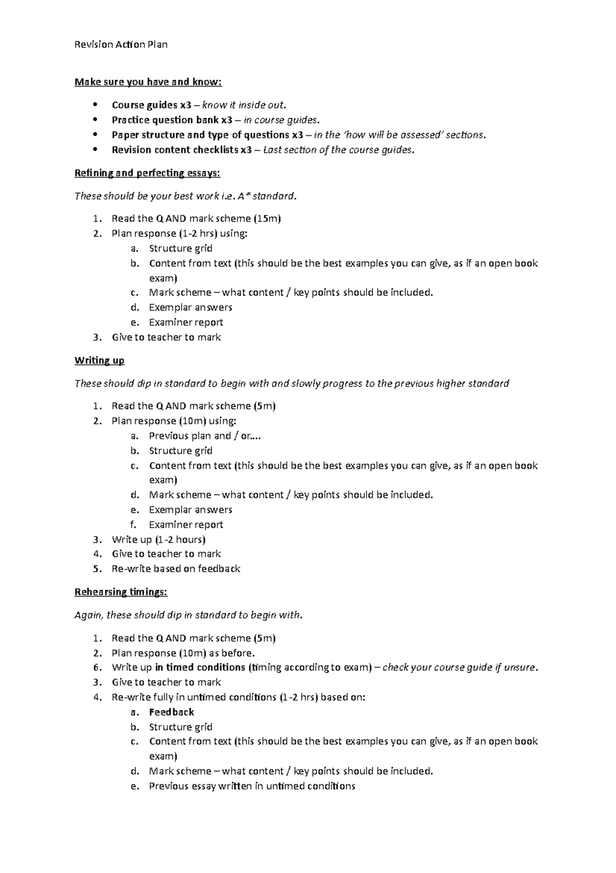 Y13 action plan - SBFBDFBD - Revision Action Plan Make sure you have ...