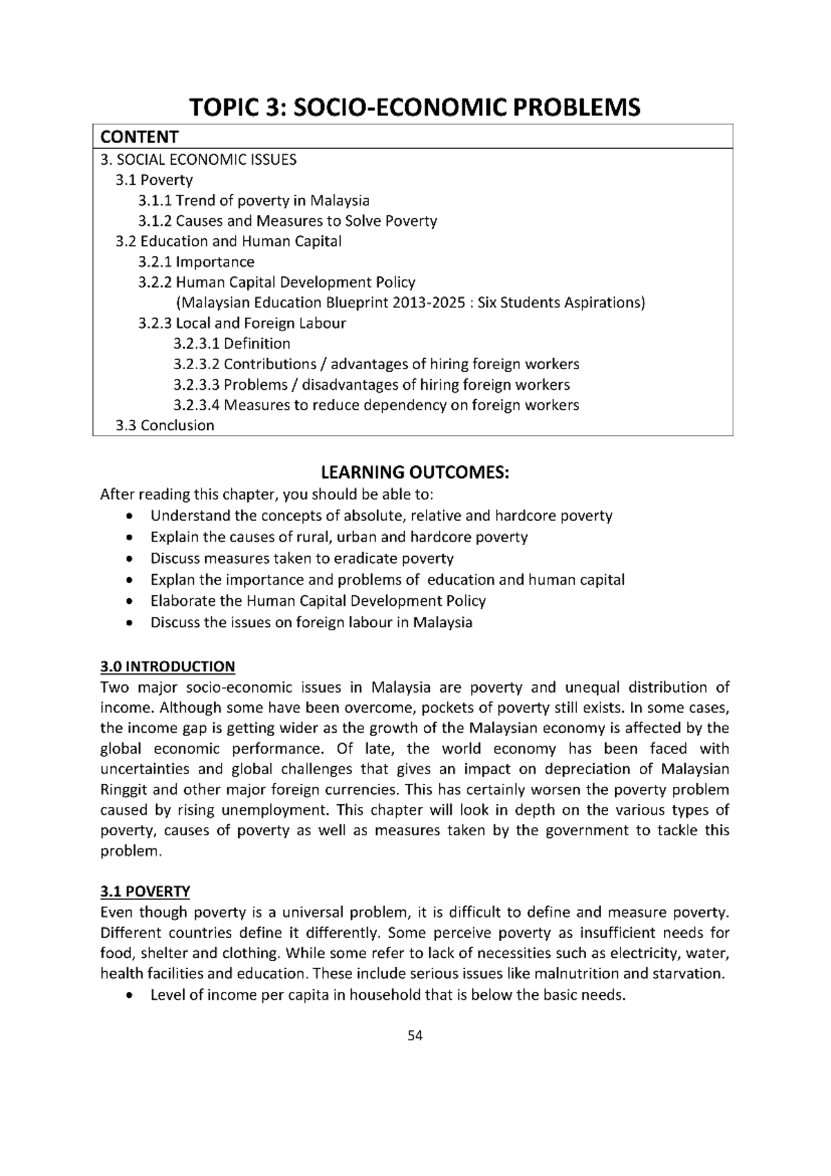 Chapter 3 malaysian eco - TOPIC 3: PROBLEMS CONTENT 3. SOCIAL ECONOMIC ...
