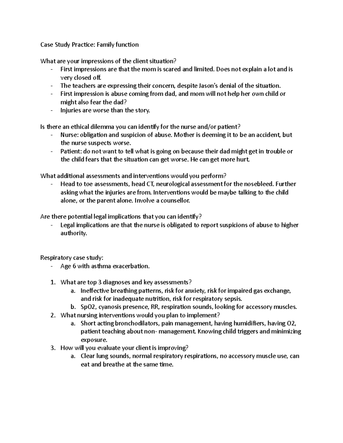 Class notes - Health of families - Case Study Practice: Family function ...