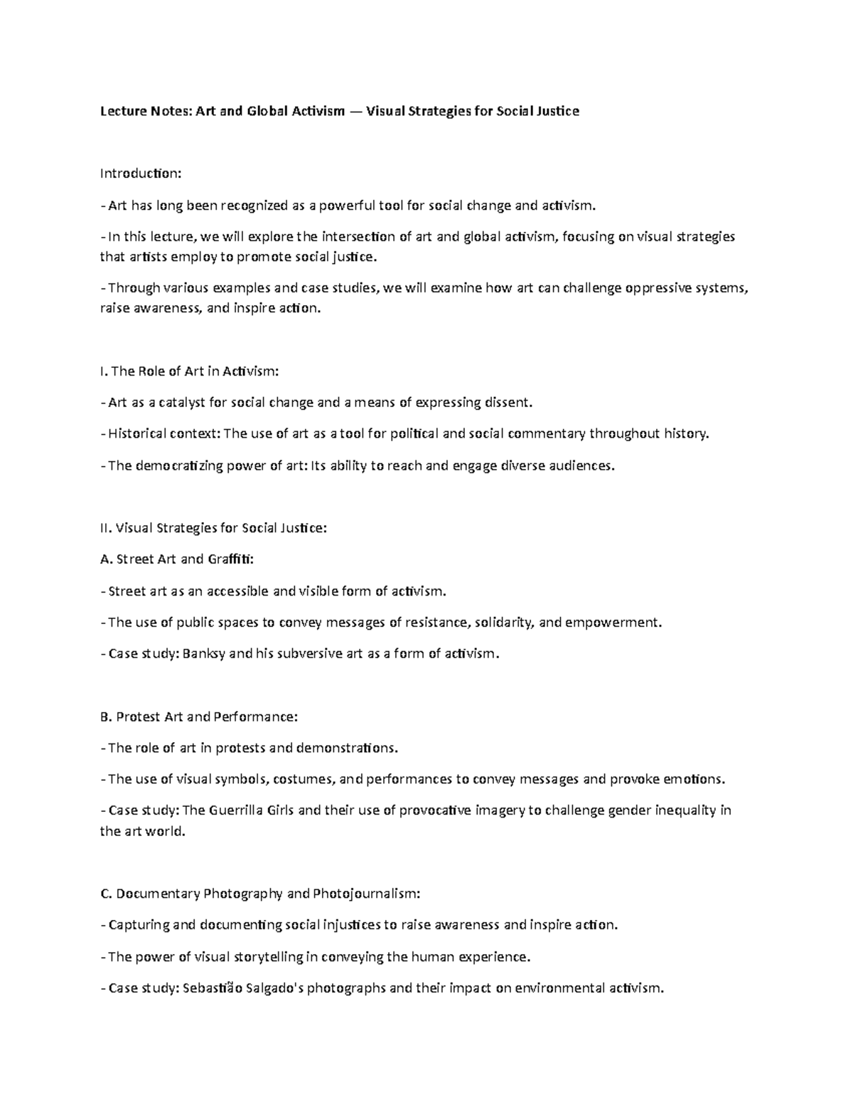 Lecture Notes: Art and Global Activism — Visual Strategies for Social ...