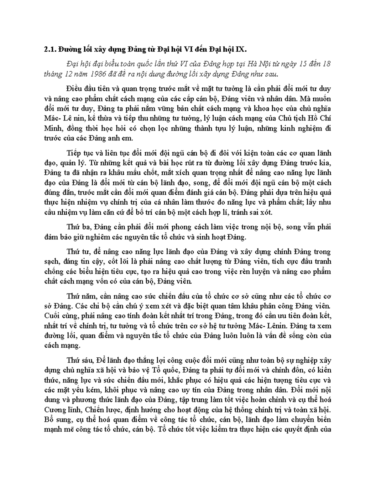 Mục 2 - hbgh - Đường lối xây dựng Đảng từ Đại hội VI đến Đại hội IX ...