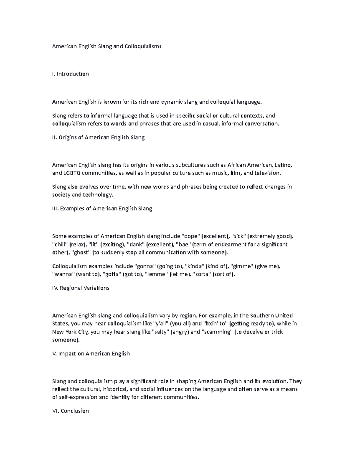 American English Slang and Colloquialisms - Introduction American ...