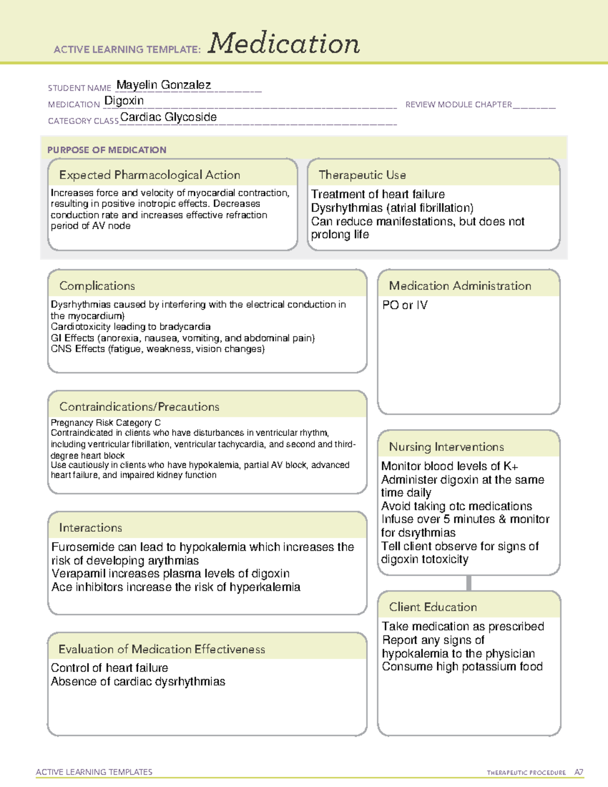 Digoxin - Drug Template - ACTIVE LEARNING TEMPLATES THERAPEUTIC ...