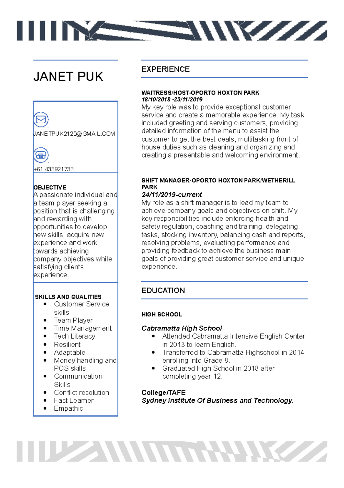 Resume Janet Puk - assignment of law explaining theories and documents ...