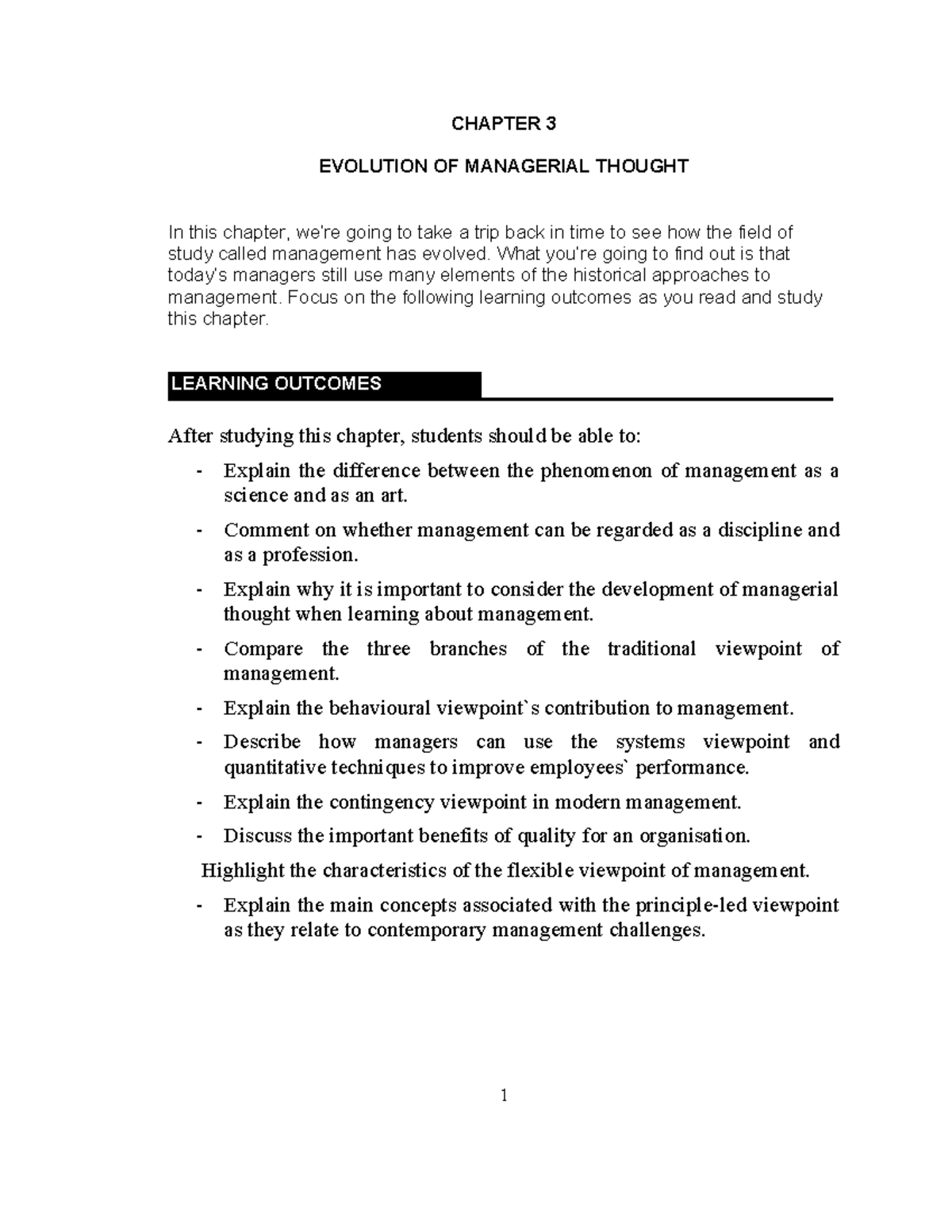 CBMD022 Chapter 2 (2) Evolution OF Management - CHAPTER 3 EVOLUTION OF MANAGERIAL THOUGHT In ...