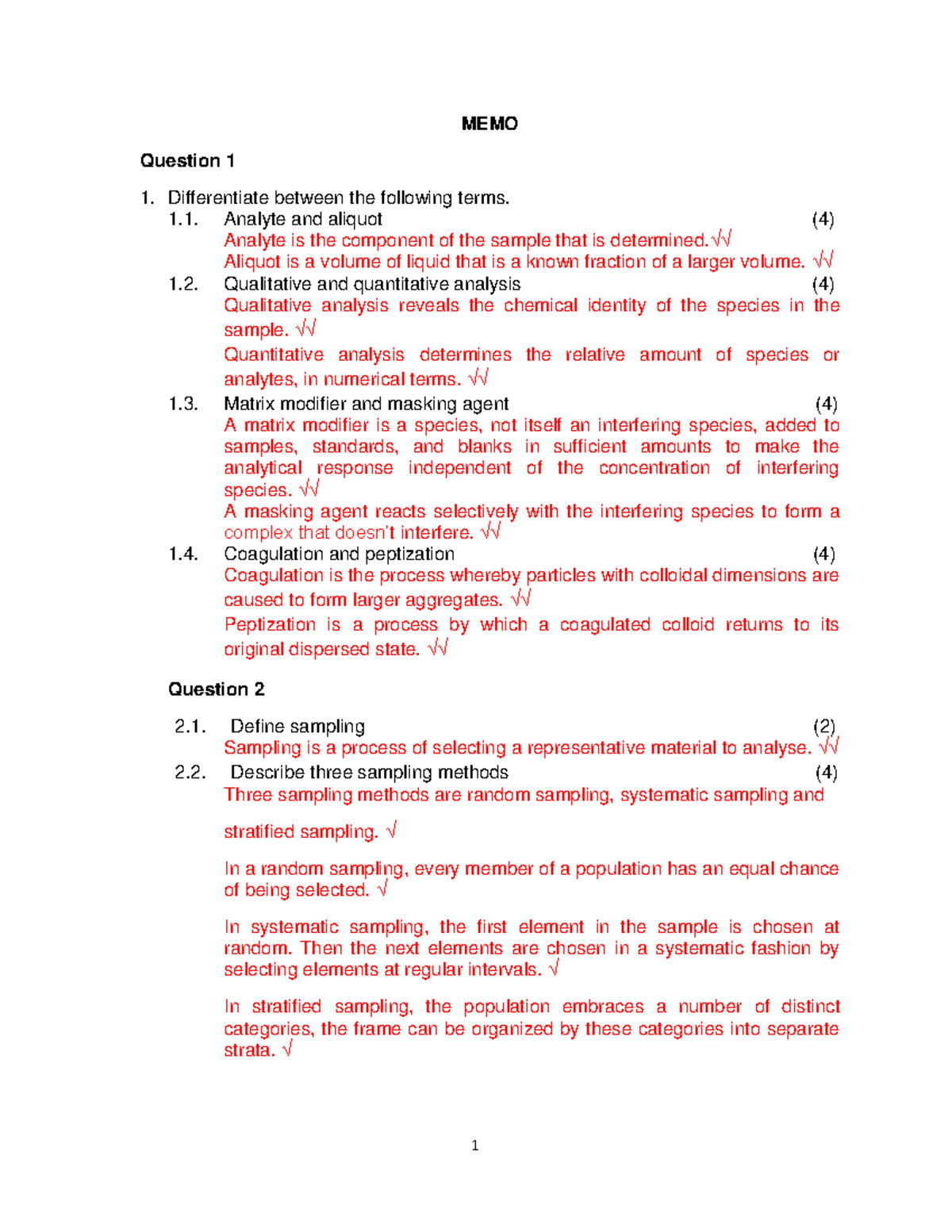 SCHA022 Test 1 Memo 05 08 2014 - MEMO Question 1 Differentiate between ...