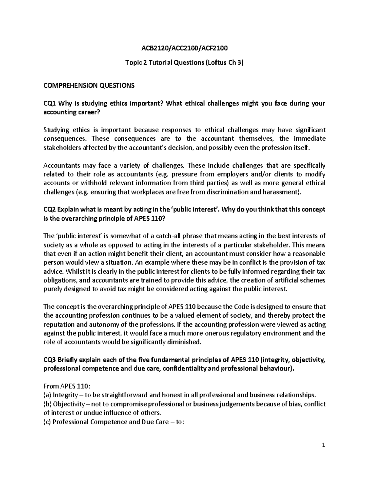 Topic 2 Tutorial Solutions - ACB2120/ACC2100/ACF Topic 2 Tutorial ...