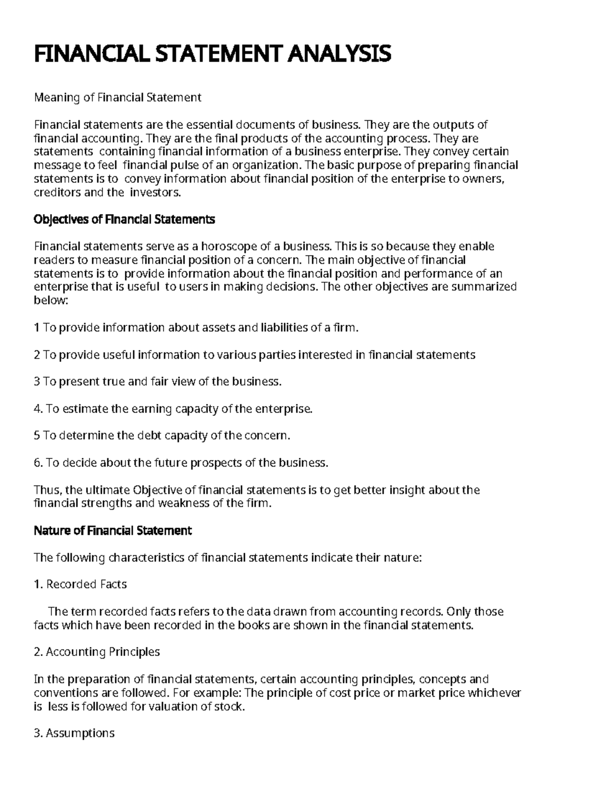 Financial Statement Analysis FINANCIAL STATEMENT ANALYSIS Meaning Of