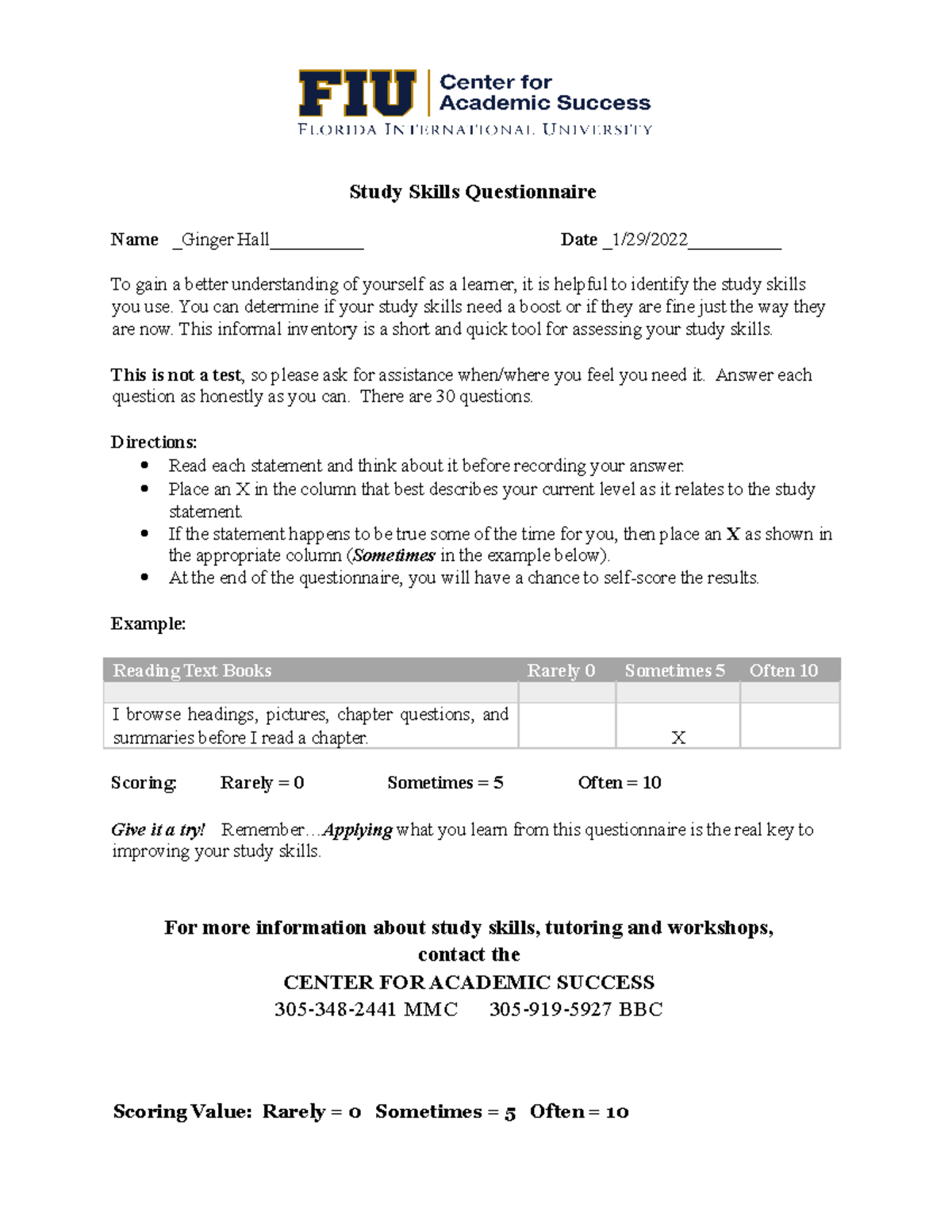 Study SKills Questionnaire Final Draft - Study Skills Questionnaire ...