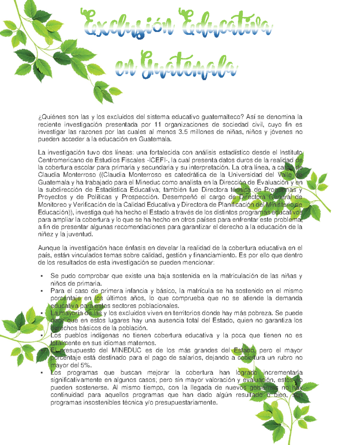 Exclusión Educativa - Grade: 8th - ¿Quiénes son las y los excluidos del ...