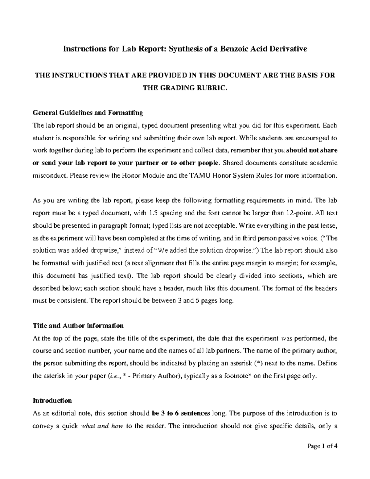 Instructions for the Lab Report Syn of Benz - Instructions for Lab ...