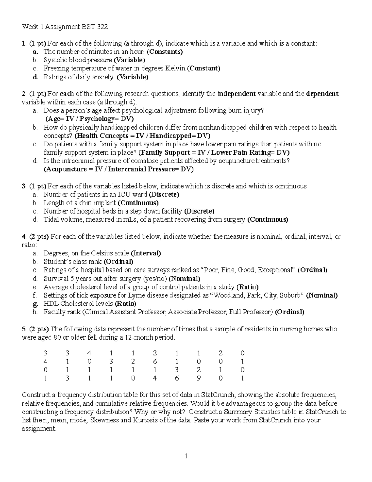 Variables Research Questions and Frequency Distribution in BST 322 ...