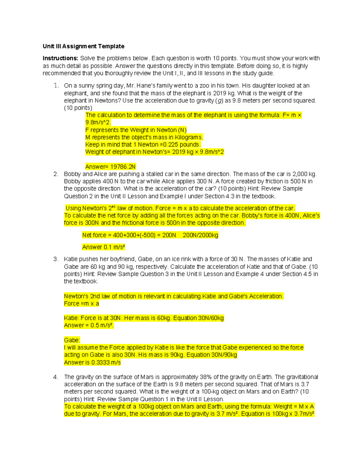 Unit III Assignment Homework - Unit III Assignment Template ...