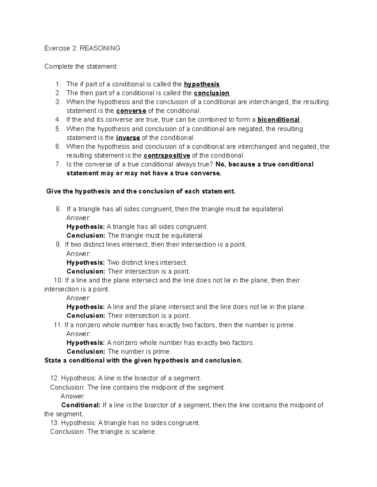 Exercise 2 logic and set theory/ plane and solid geometry - Exercise 2 ...