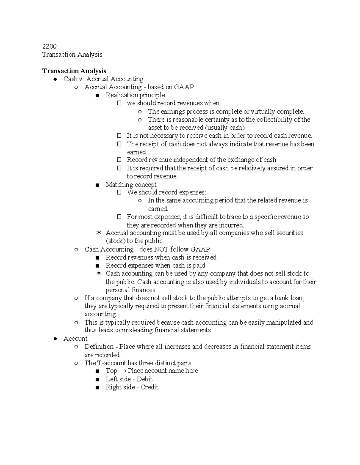 2200 W2 - Lecture notes 2 - 2200 Transaction Analysis Transaction ...