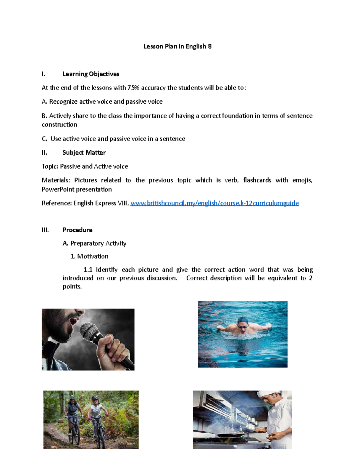 Passive and Active Voice Lesson Plan - Lesson Plan in English 8 I ...