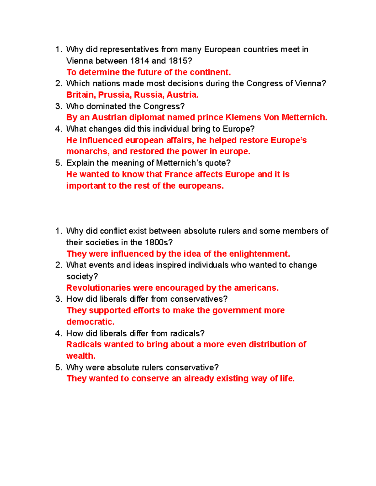 Congress of vienna - easy - Why did representatives from many European ...