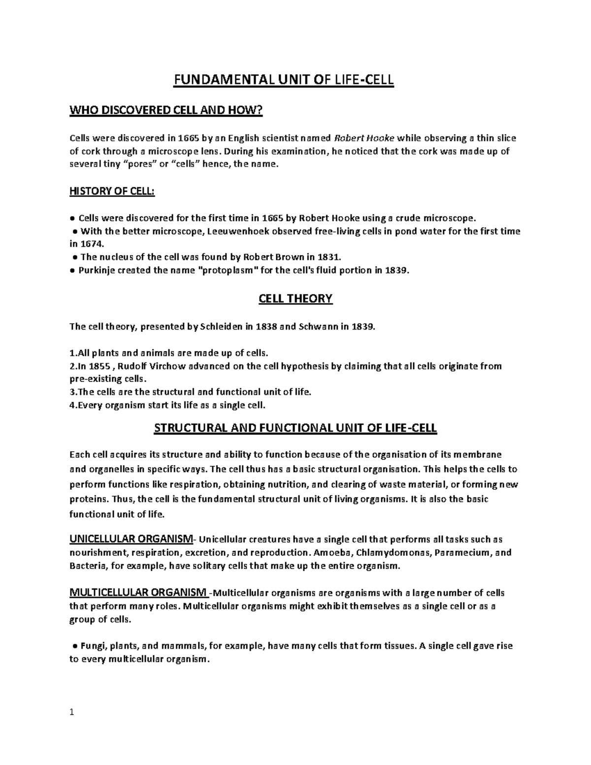Fundamental UNIT OF LIFE - FUNDAMENTAL UNIT OF LIFE-CELL WHO DISCOVERED ...