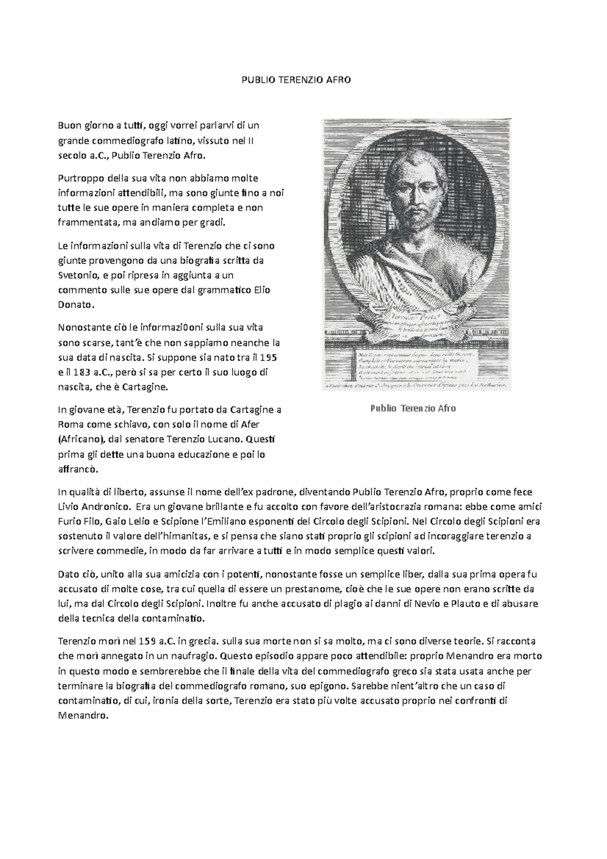 Publio Terenzio AFRO - ricerca - PUBLIO TERENZIO AFRO Buon giorno a ...