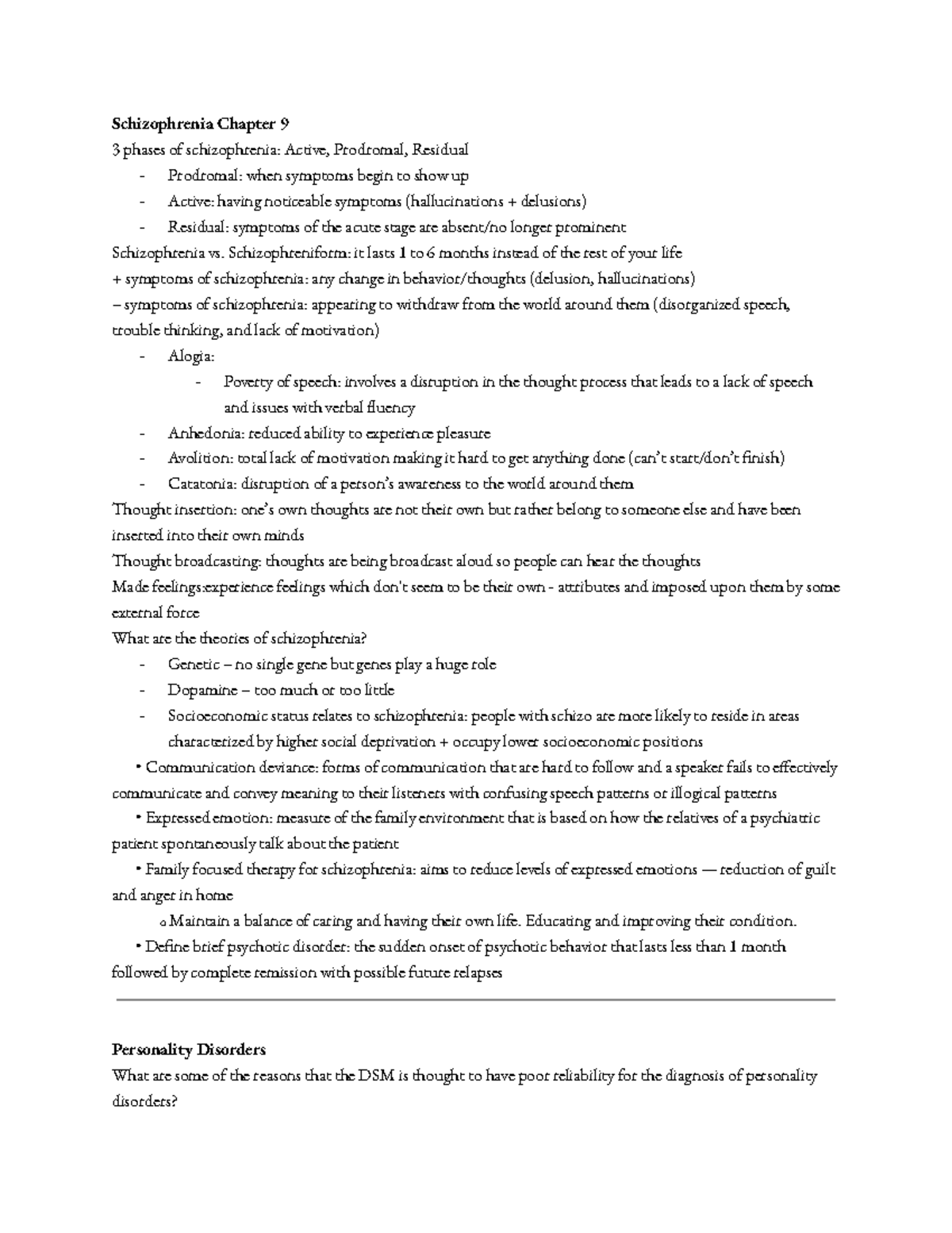 Abnormal Psych Final - Schizophrenia Chapter 9 3 phases of ...