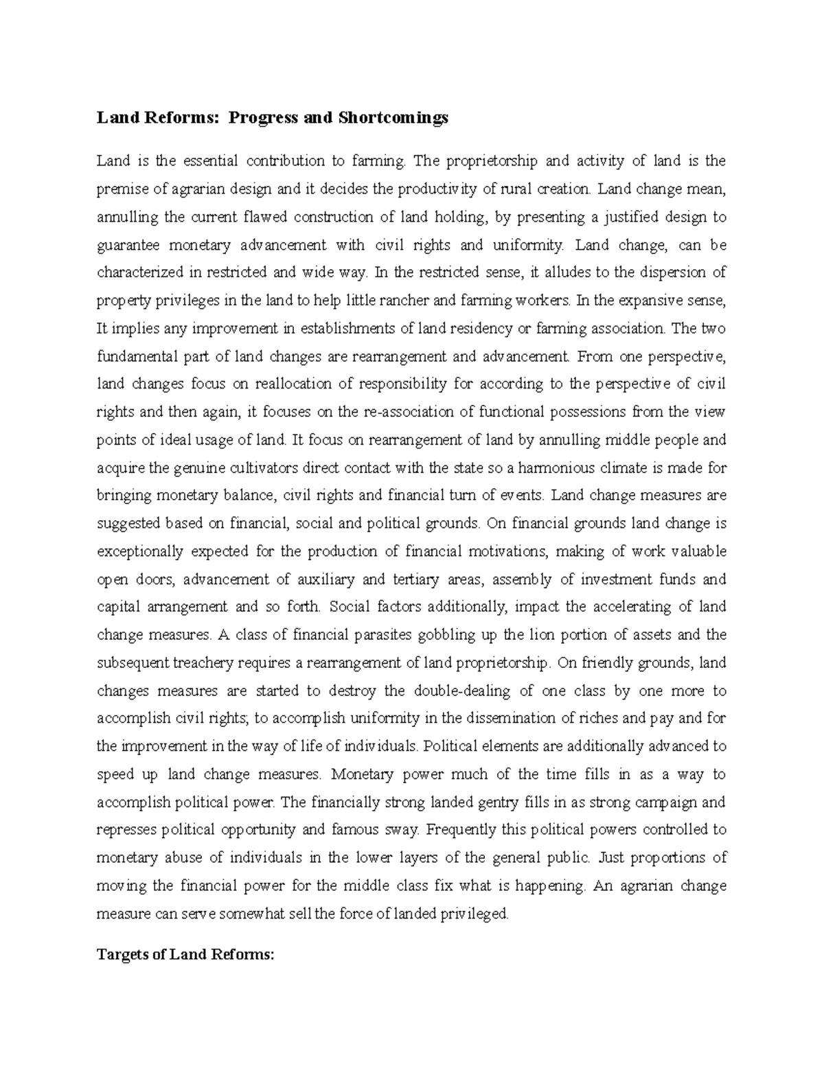 Land Reforms Progress and Shortcomings - The proprietorship and ...