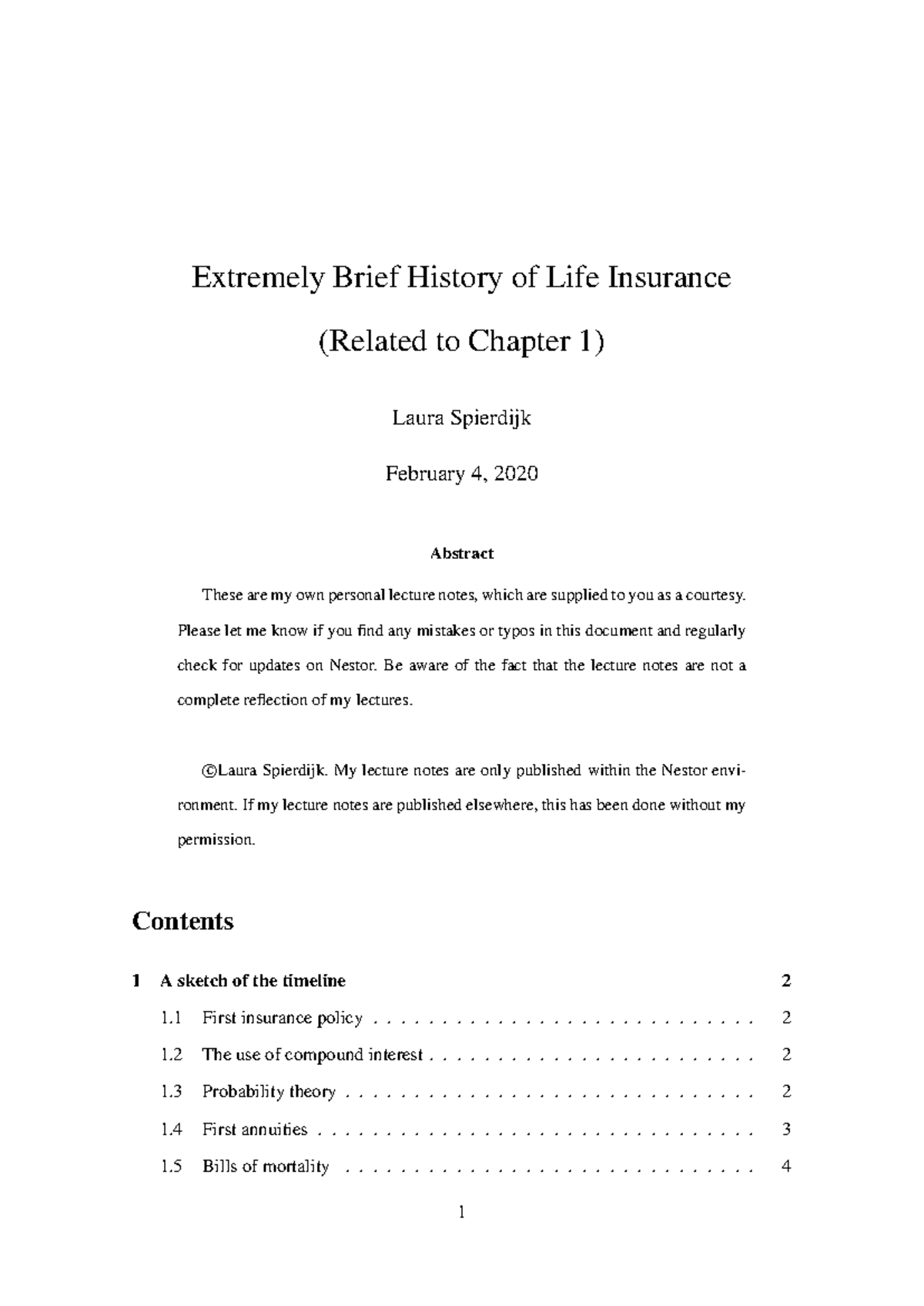 Lecture Notes Ch1 - Extremely Brief History of Life Insurance (Related ...