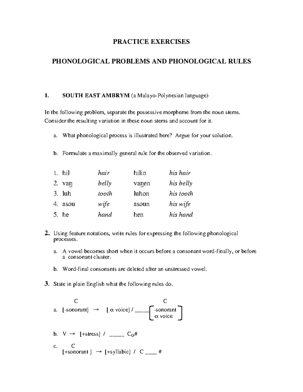 Practice Phonological Analysis - PRACTICE EXERCISES PHONOLOGICAL ...