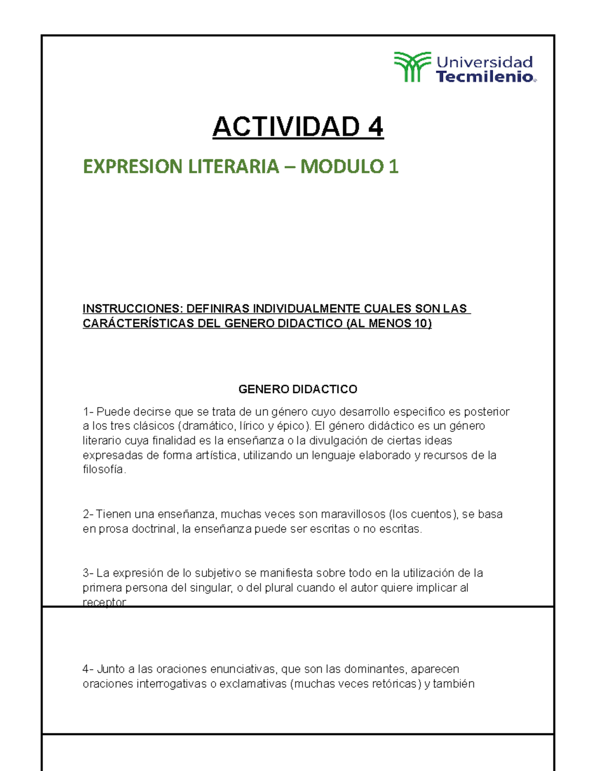 Actividad 4 - Apuntes 4 - ACTIVIDAD 4 EXPRESION LITERARIA – MODULO 1 ...