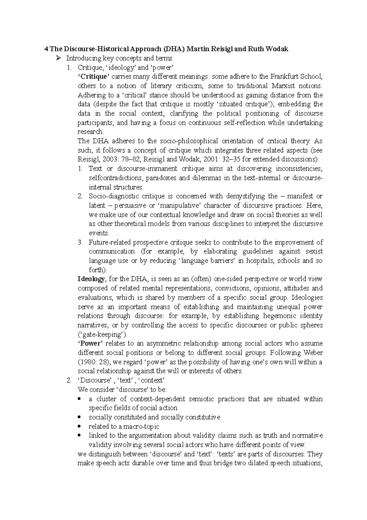 Historical Approach - 4 The Discourse-Historical Approach (DHA) Martin ...