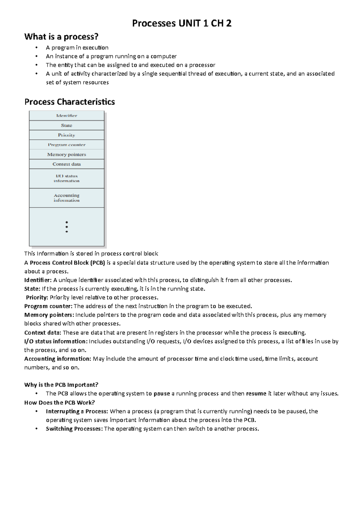 Processes UNIT 1 CH 2 - Processes UNIT 1 CH 2 What is a process? A program in execution An ...