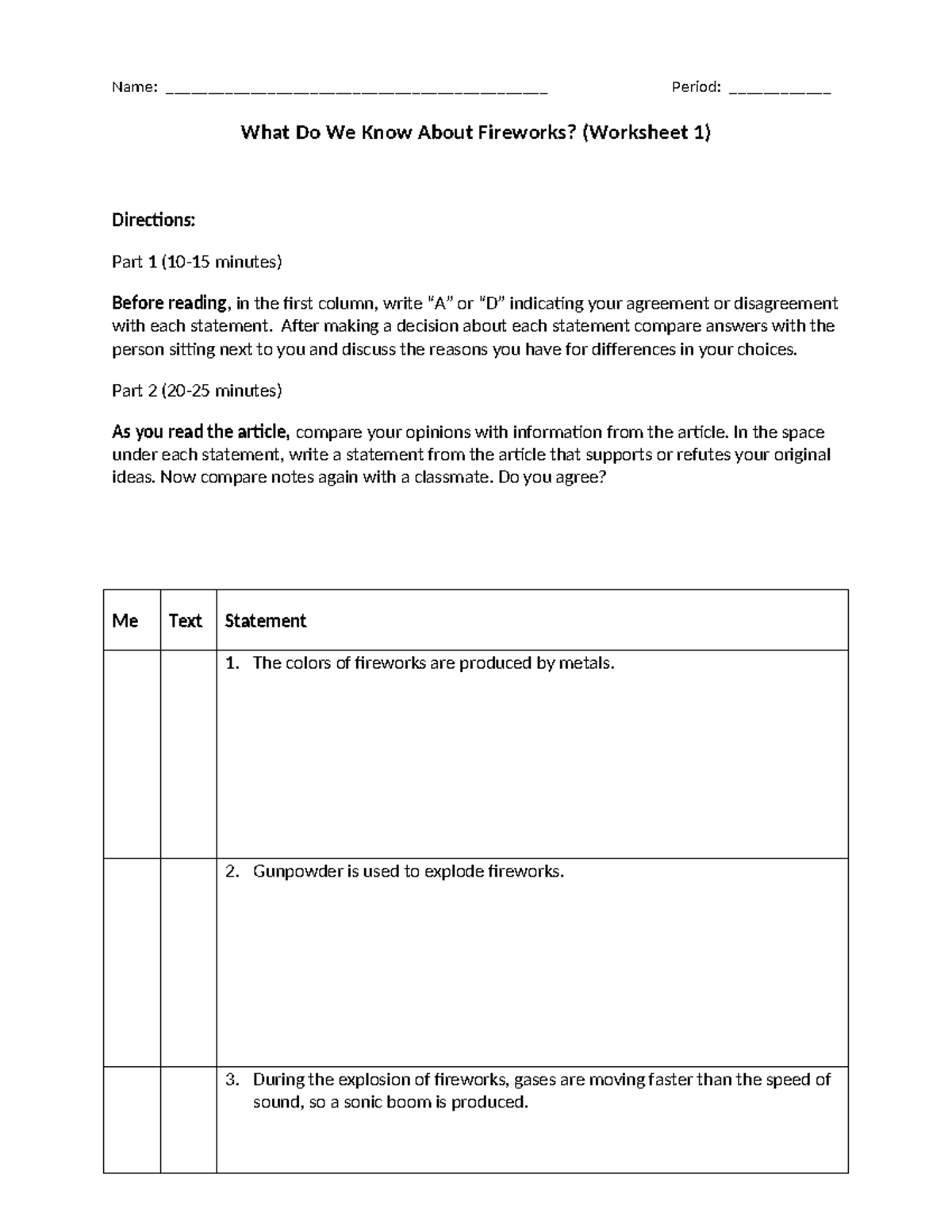 What do we know about fireworks worksheet 1 - Name
