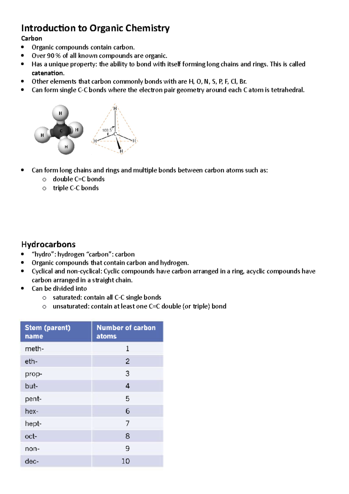 KHS Lesson 3 Notes Updated - Introduction to Organic Chemistry Carbon ...