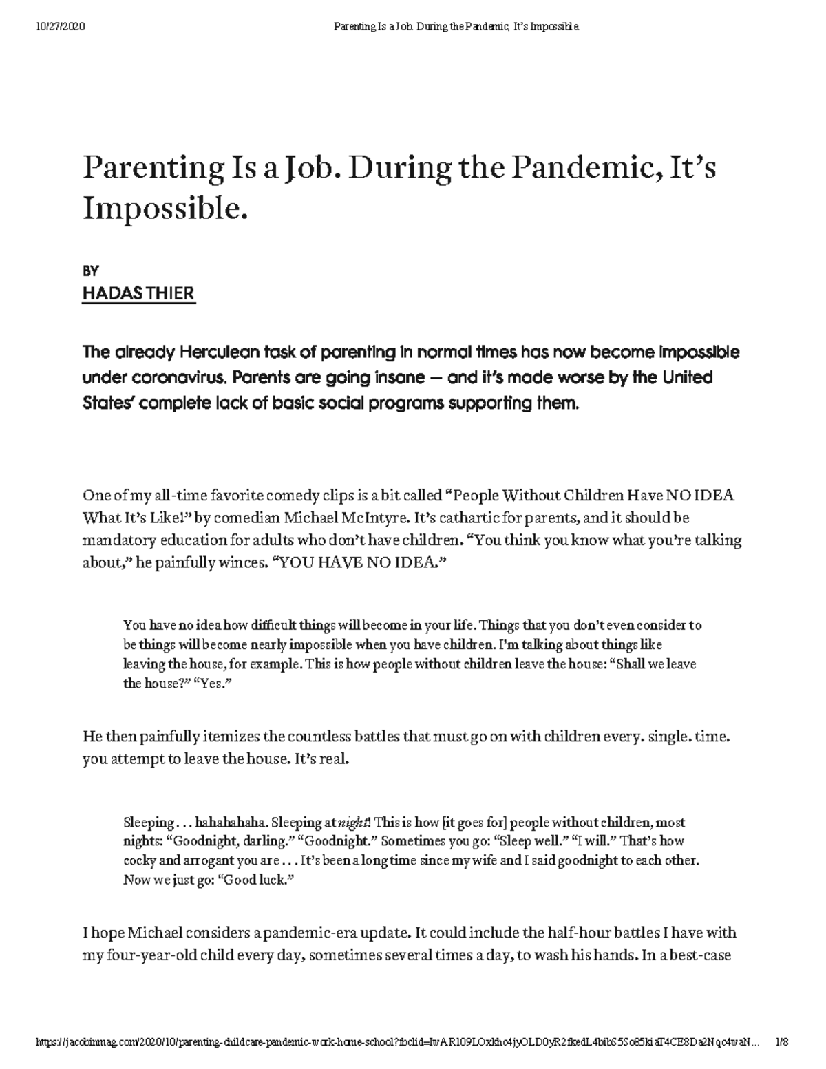 Parenting Is a Job. During the Pandemic, It’s Impossible - Parenting Is ...