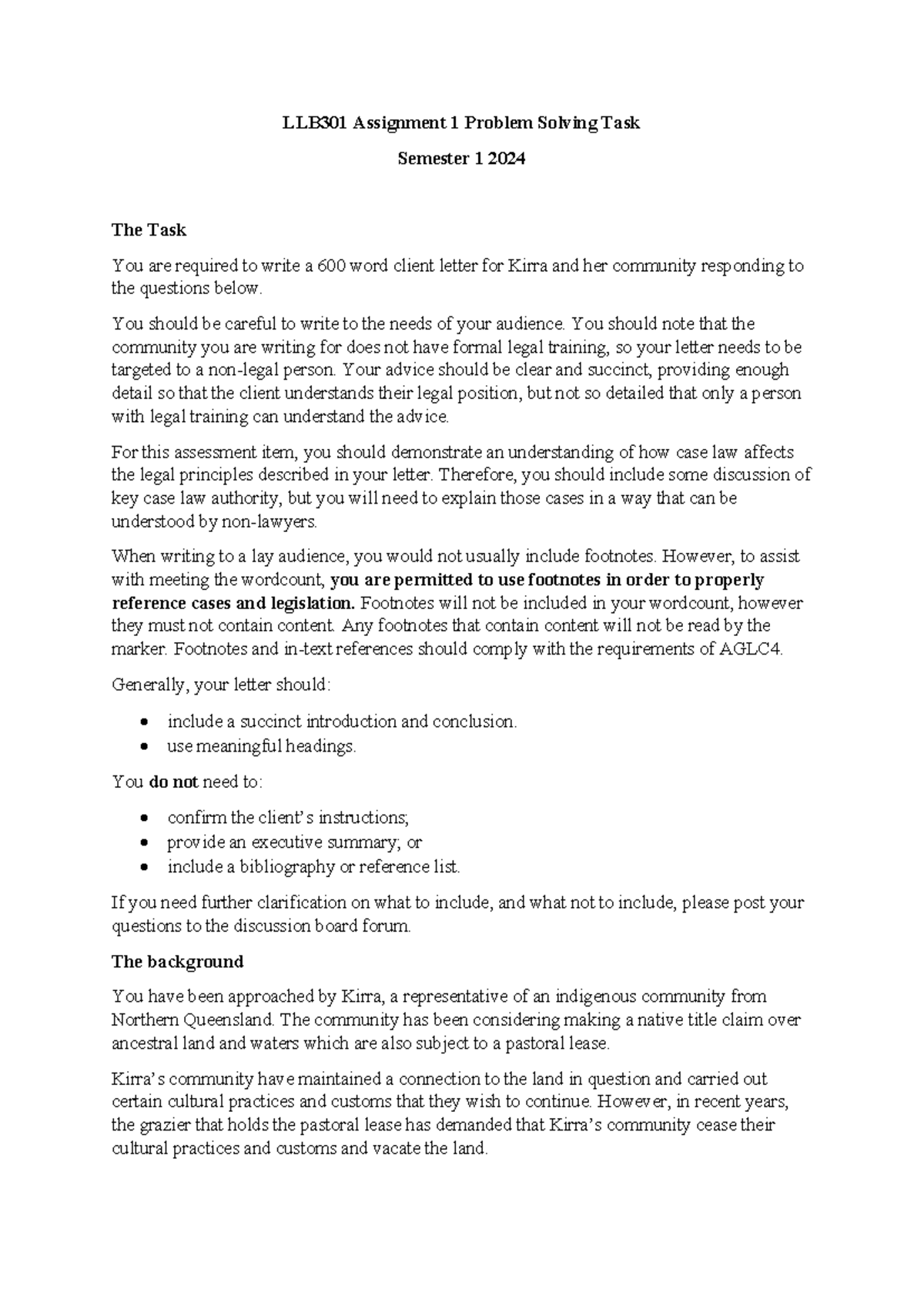 LLB301 Assignment 1 Sem1 2024 - LLB301 Assignment 1 Problem Solving ...