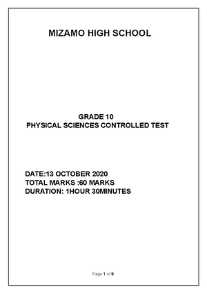 Physical Sciences Grade 10 Formal Experiment TERM 1 PART 2 2021 ...