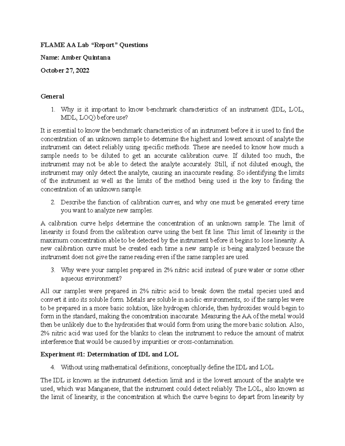 Flame AA Lab Report Questions - FLAME AA Lab “Report” Questions Name ...