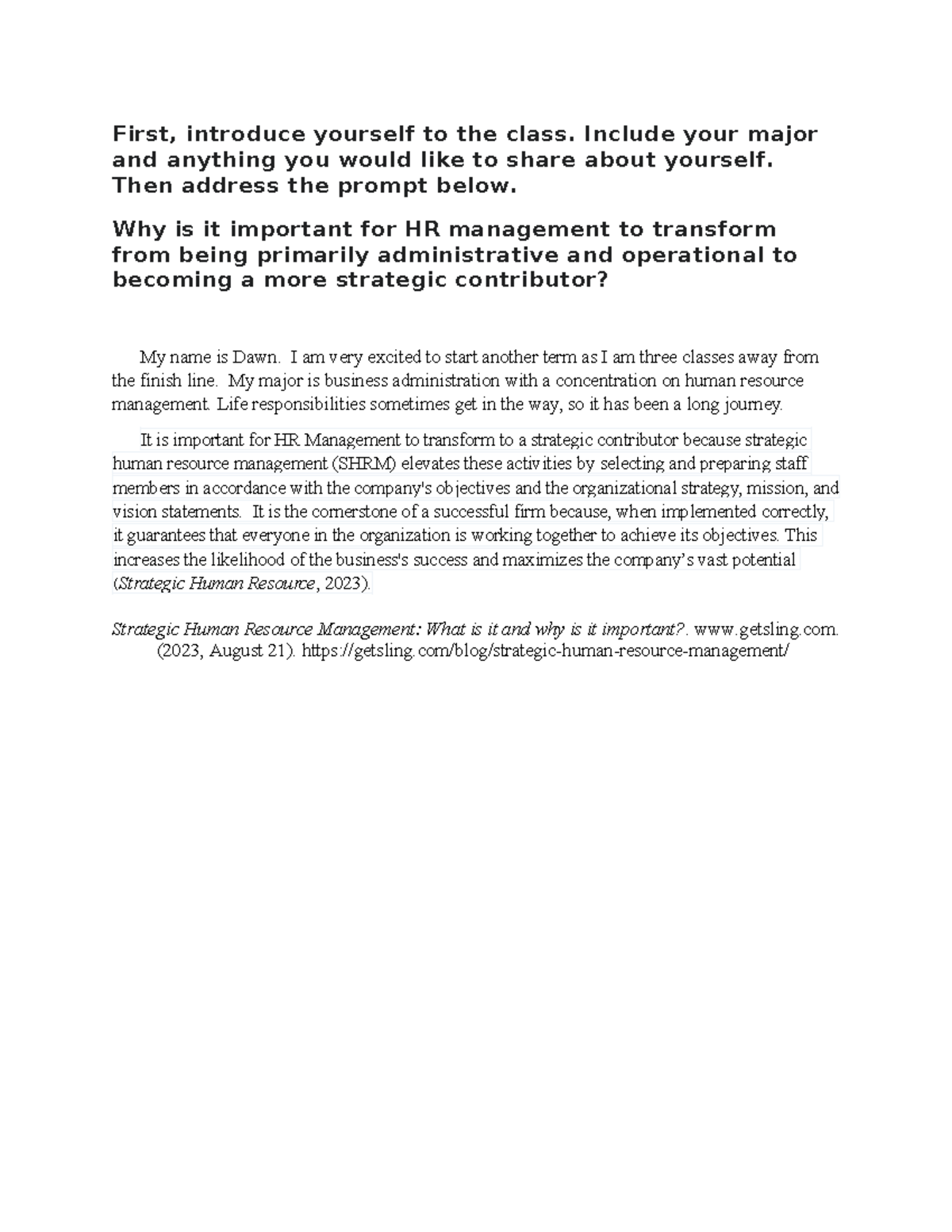 OL 442 Discussion board 1 - First, introduce yourself to the class ...