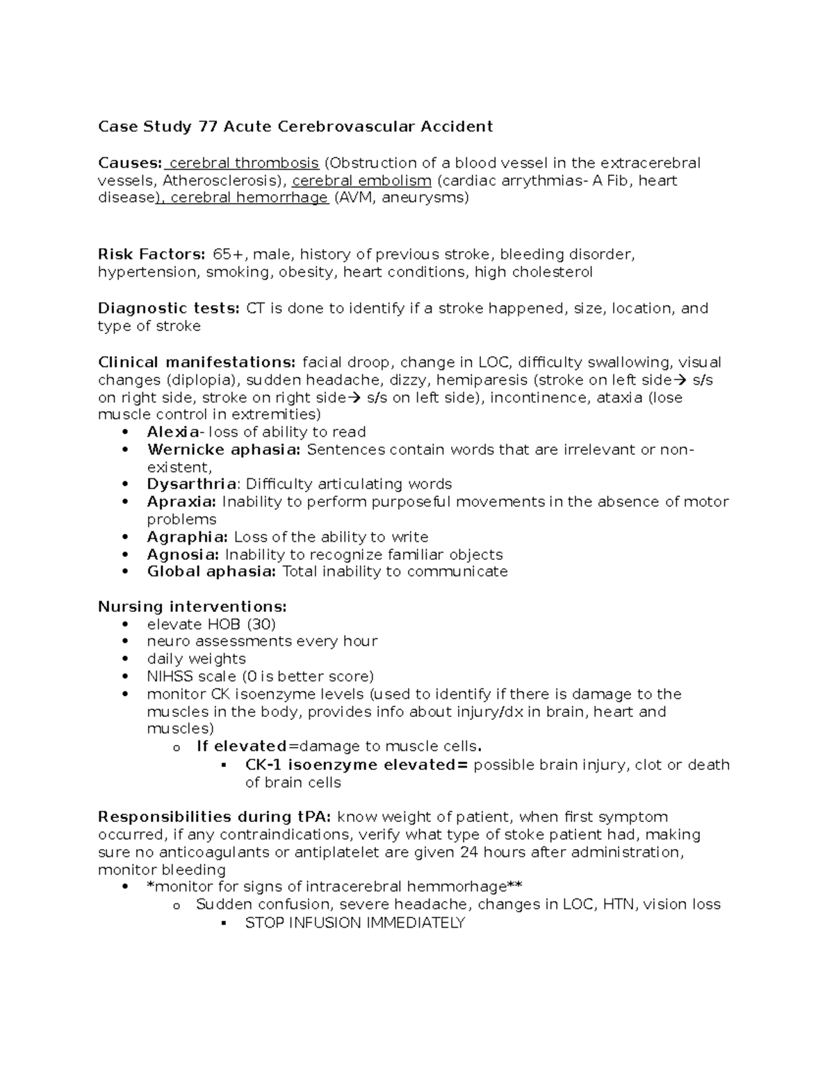 Case Study 77 Acute Cerebrovascular Accident - Case Study 77 Acute ...