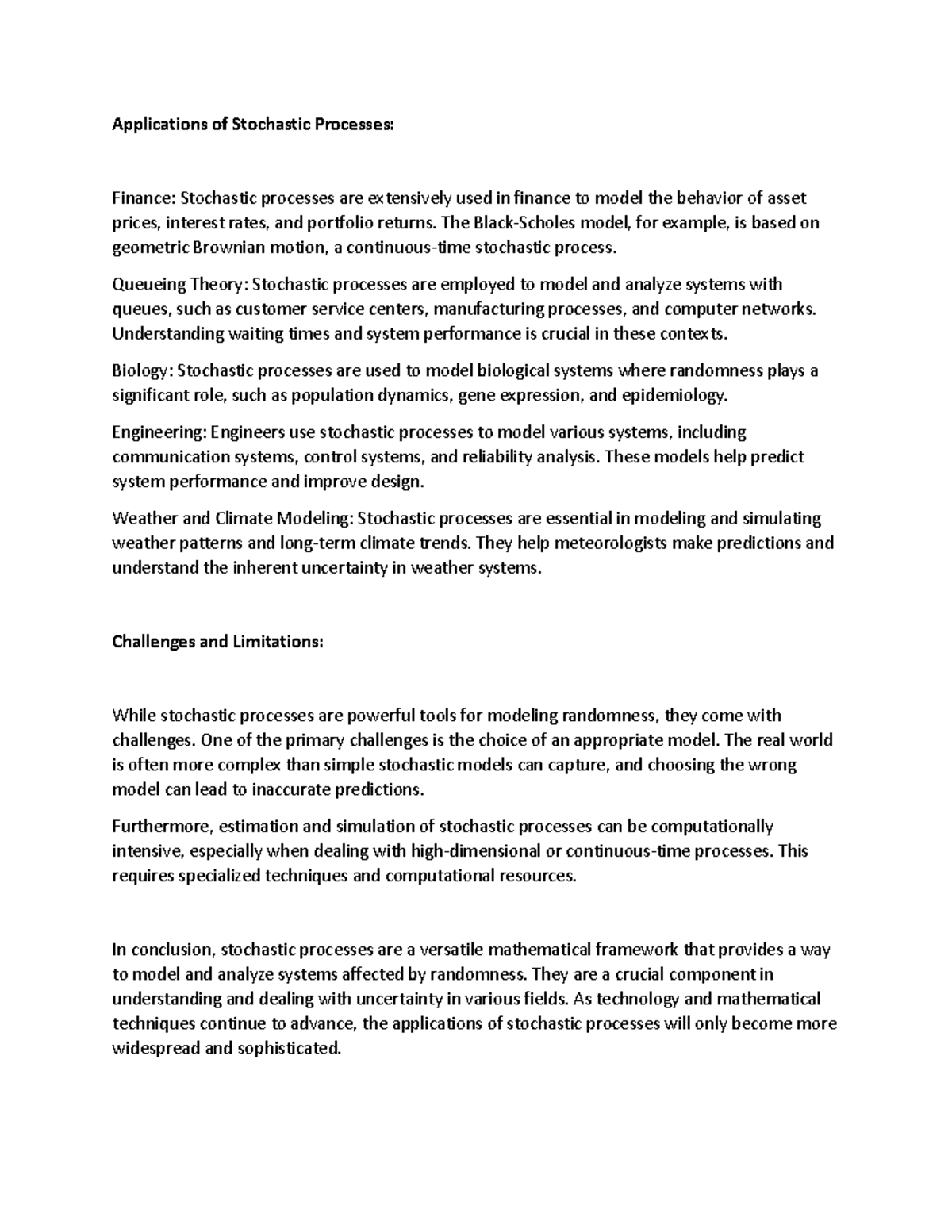 Applications Of Stochastic Processes Applications Of Stochastic Processes Finance Stochastic