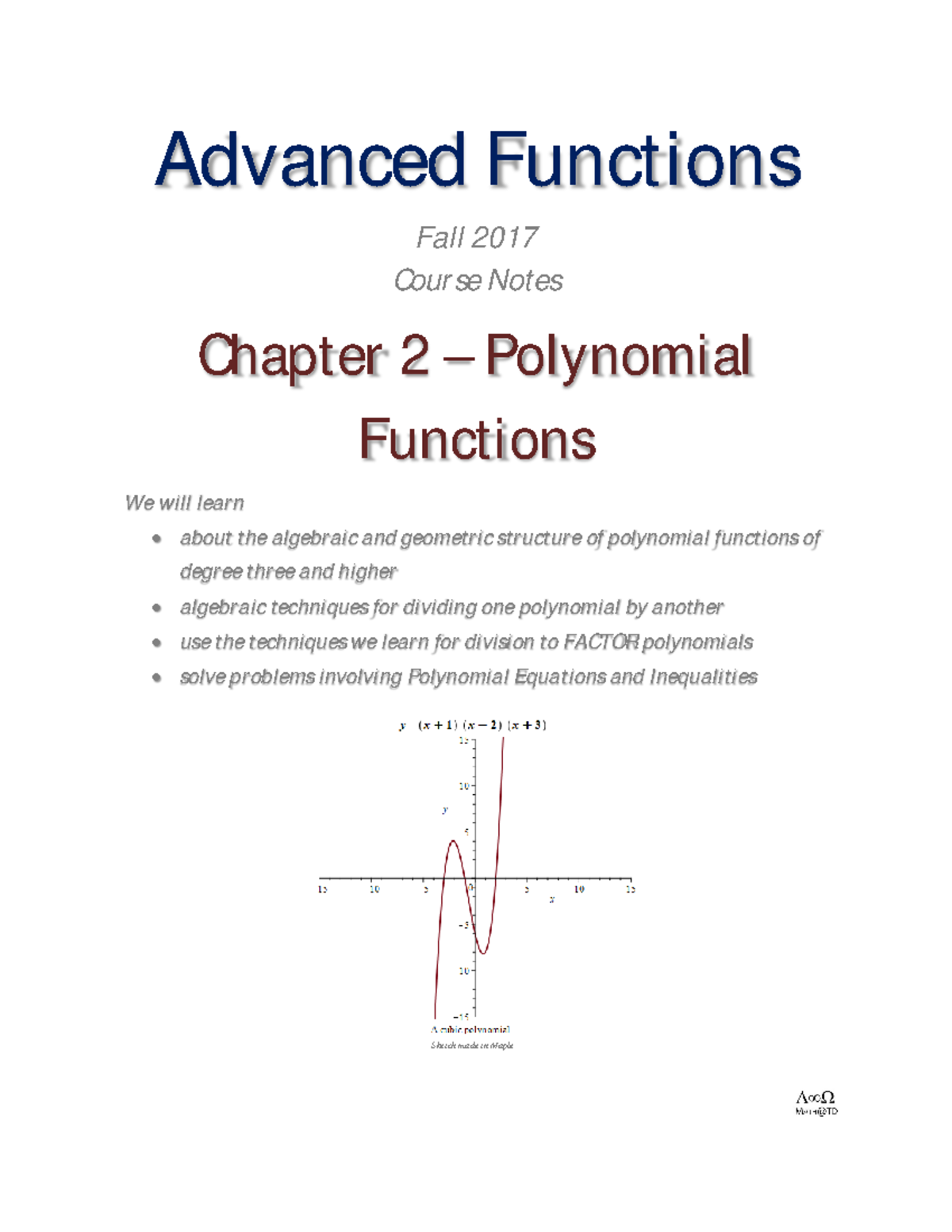 MHF4U Chapter 2 - Polynomial Fns - Advanced Functions Fall 2017 Course ...