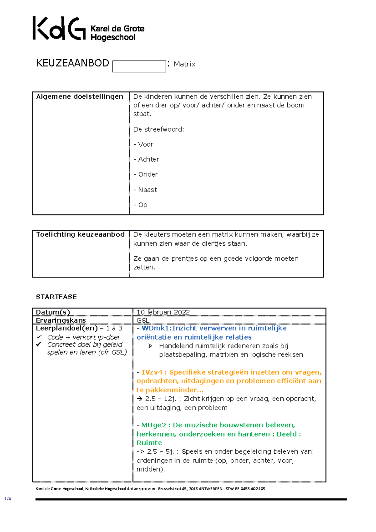 Keuzefiche 3 matrix voor BC mama kwijt - Stage - KdG - Studocu